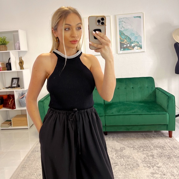 Tops | Miami Oclock Drop Jeweled Top In Black Nc | Poshmark